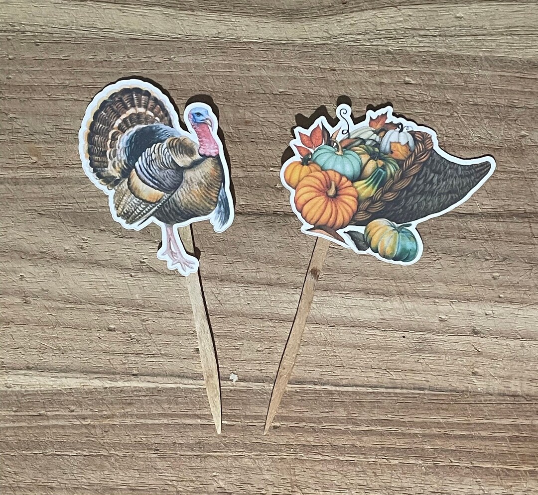 Thanksgiving Turkey and Cornucopia Cupcake Toppers,thanksgiving Cupcake ...