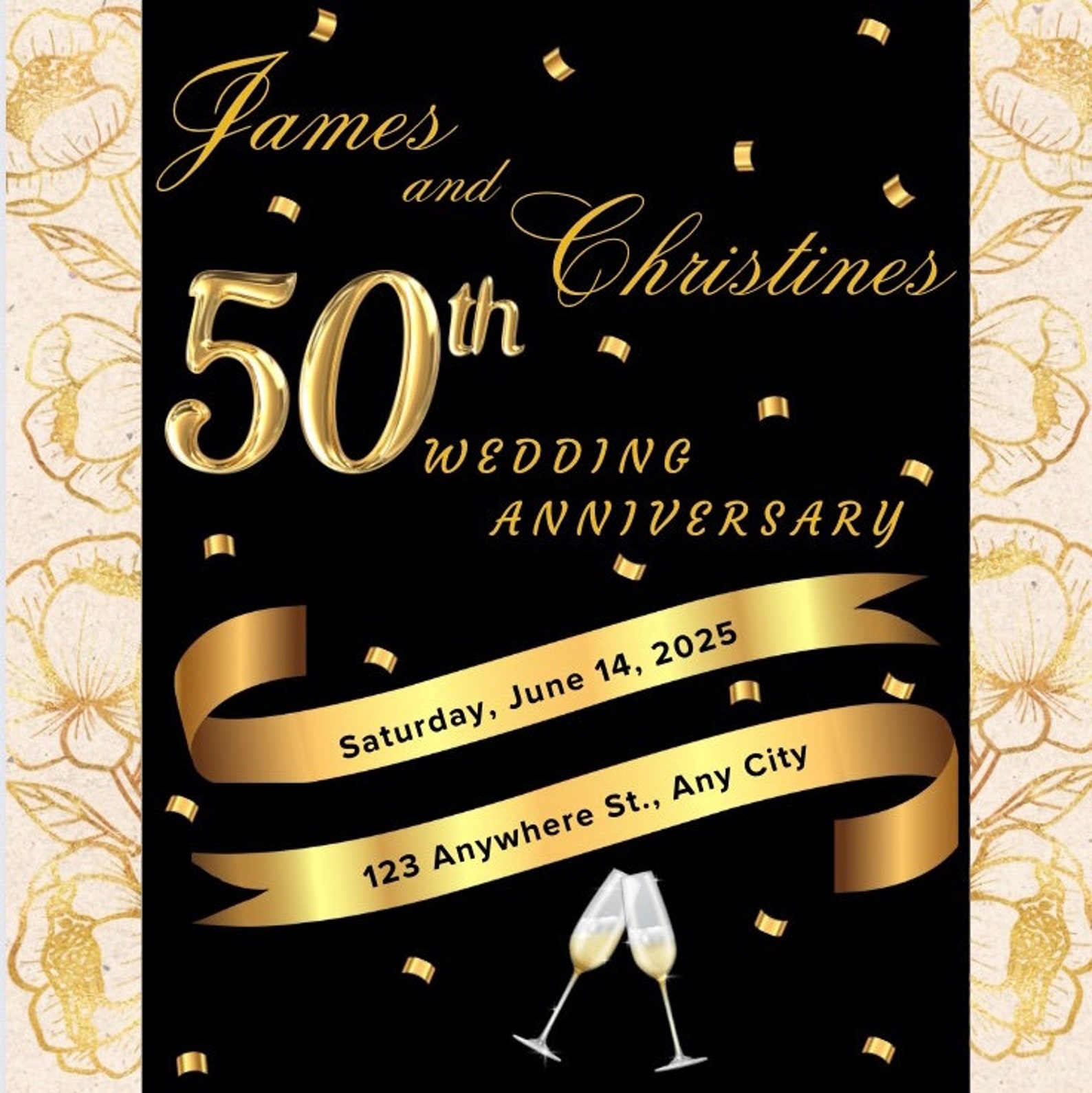 Printable 50th Wedding Invitation Template, Editable 50th Wedding ...