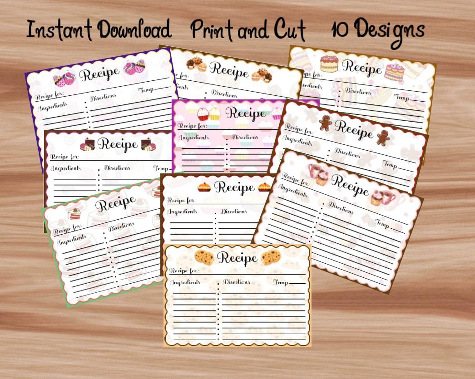 Printable Recipe Cards,sweet Treat Recipe Cards,printable Dessert ...