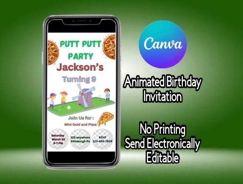 Editable Putt-putt Birthday Invitation Video,mini Golf Party Digital ...