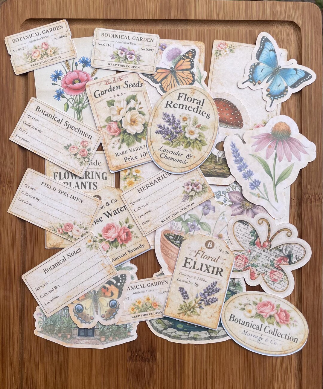 Botanical Junk Journal Ephemera Kit , Printed Style Botanical Ephemera ...