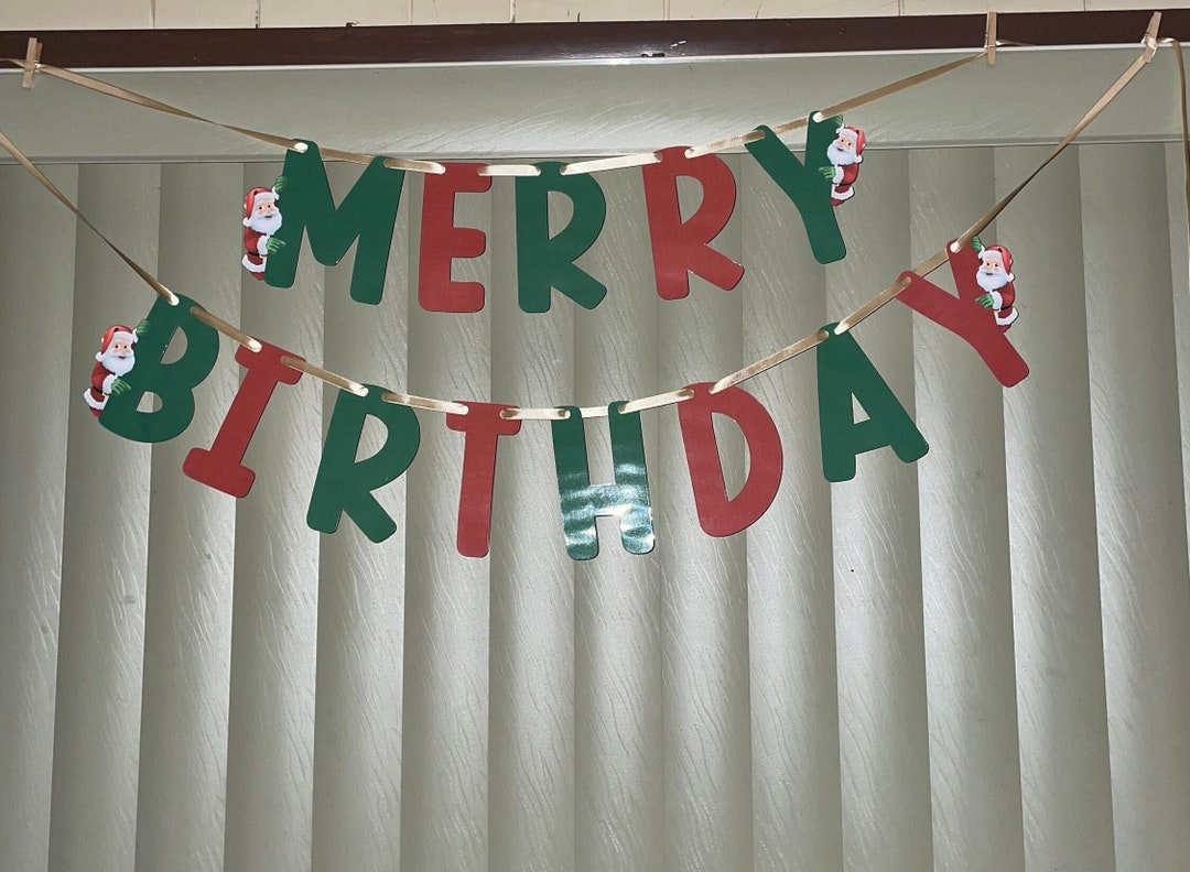 Merry Birthday Banner, Birthday Banner, Christmas Birthday,personalized ...