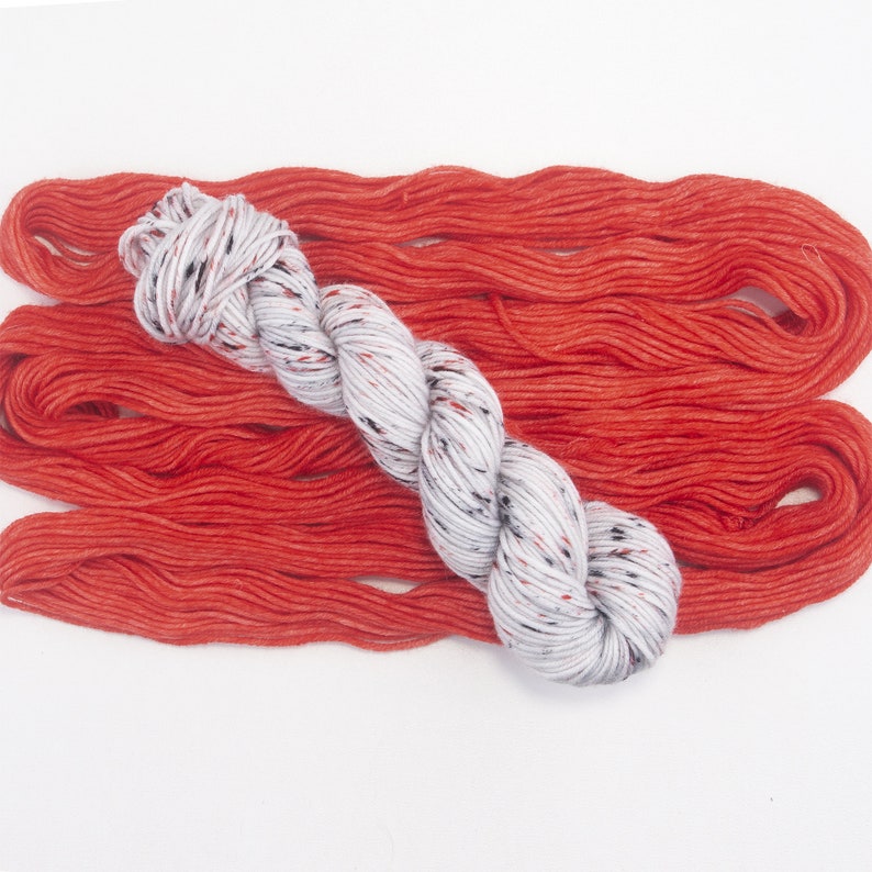 Hand dyed yarn White with black and red dots Speckled sock | Etsy