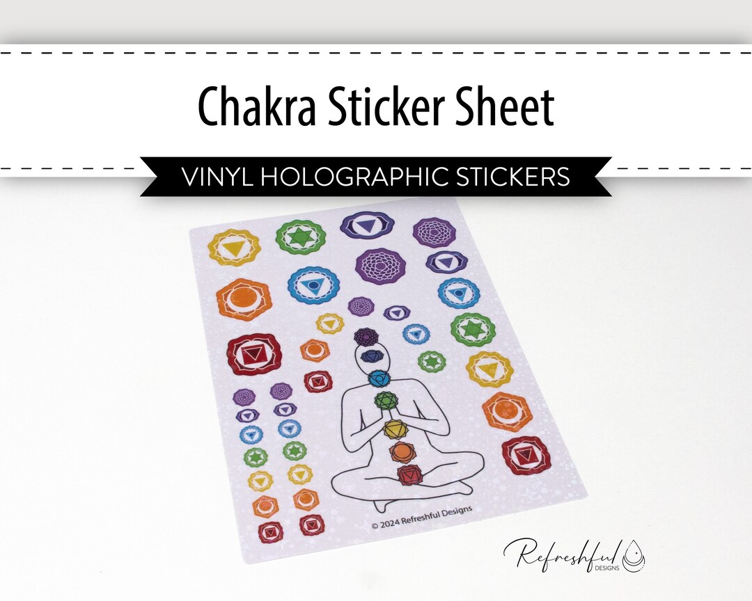 Sticker Sheet Chakra Stickers Meditation Figure & 7 Chakras Holographic ...