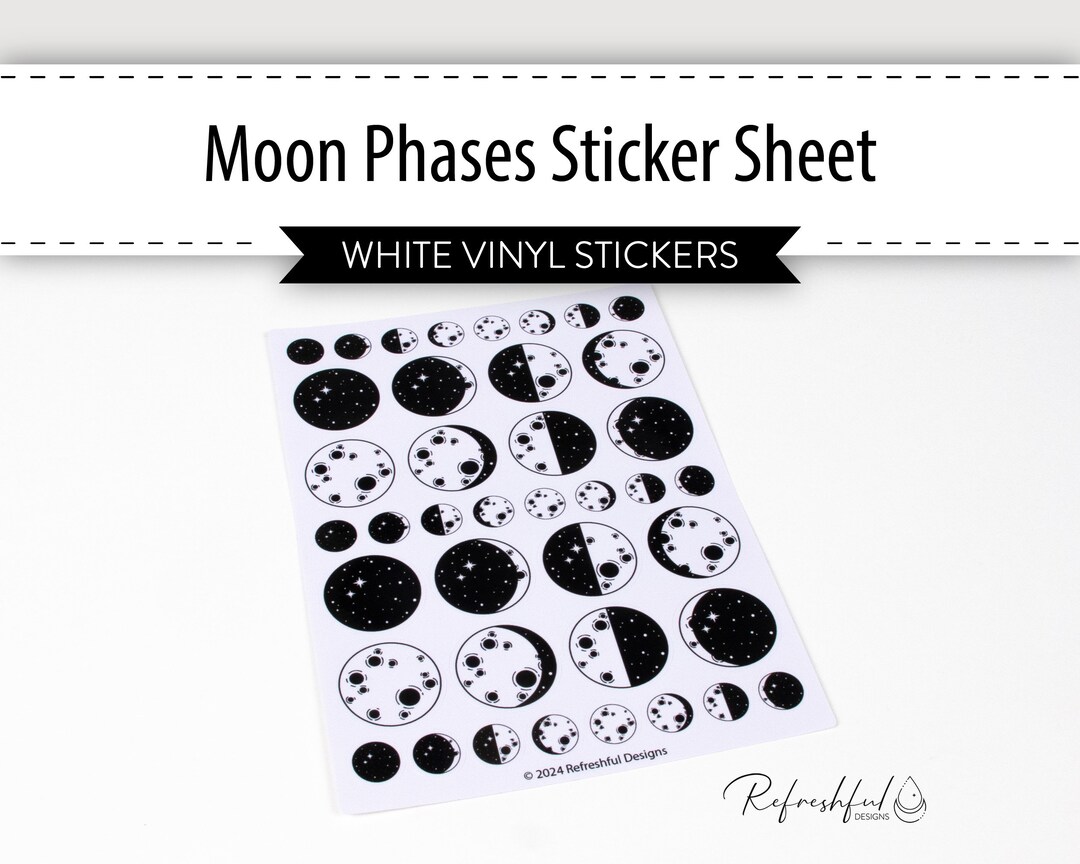 Moon Phases Sticker Sheet Vinyl Stickers 40 Stickers Lunar Cycle ...