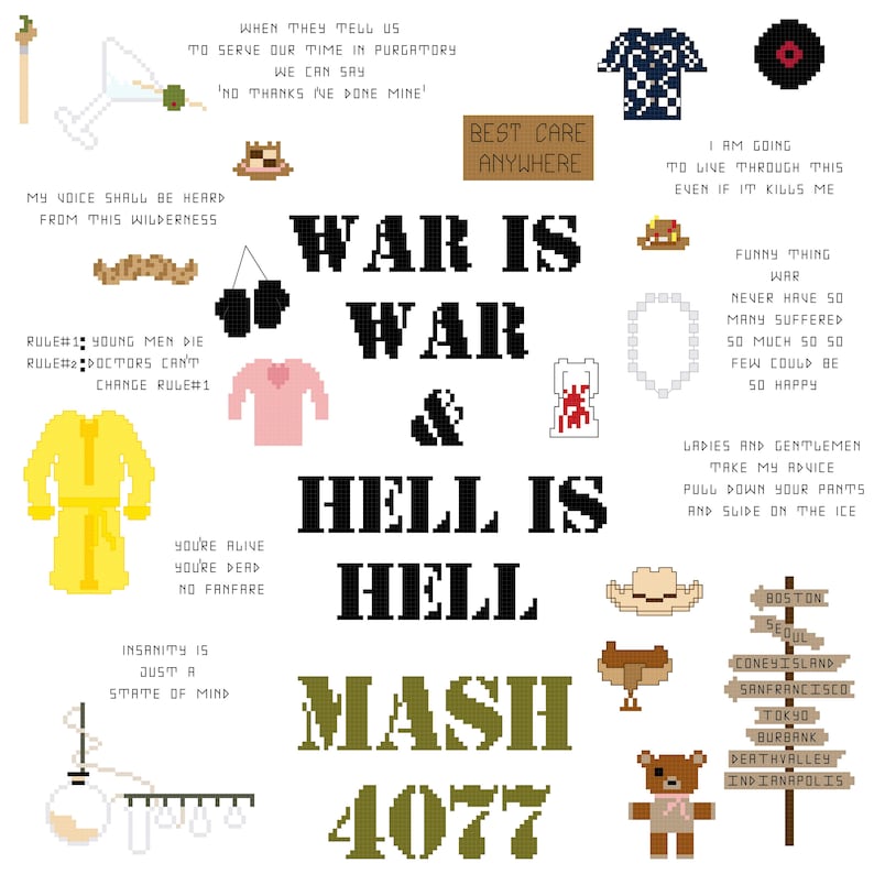M*A*S*H Sampler Cross Stitch Pattern - MASH 4077 Quotes Hawkeye Pierce ...