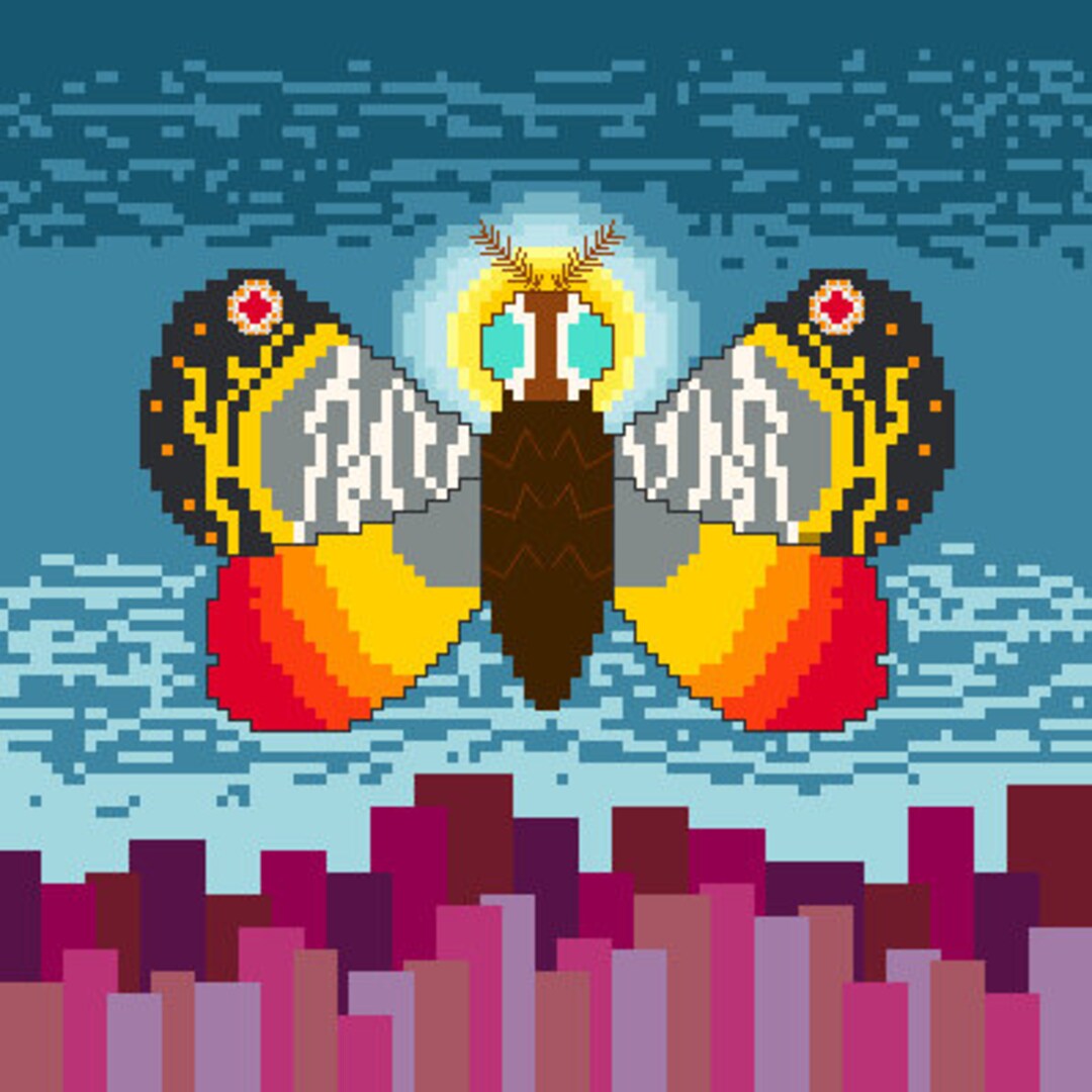 Mothra Cityscape Cross Stitch Pattern - Godzilla Kaiju Monster Moth ...