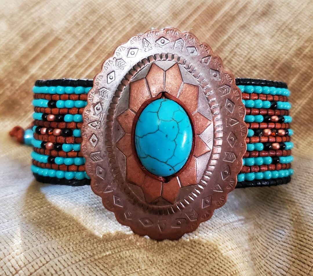 Handcrafted Southwestern Inspired Beaded Concho Cuff Bracelet - Etsy