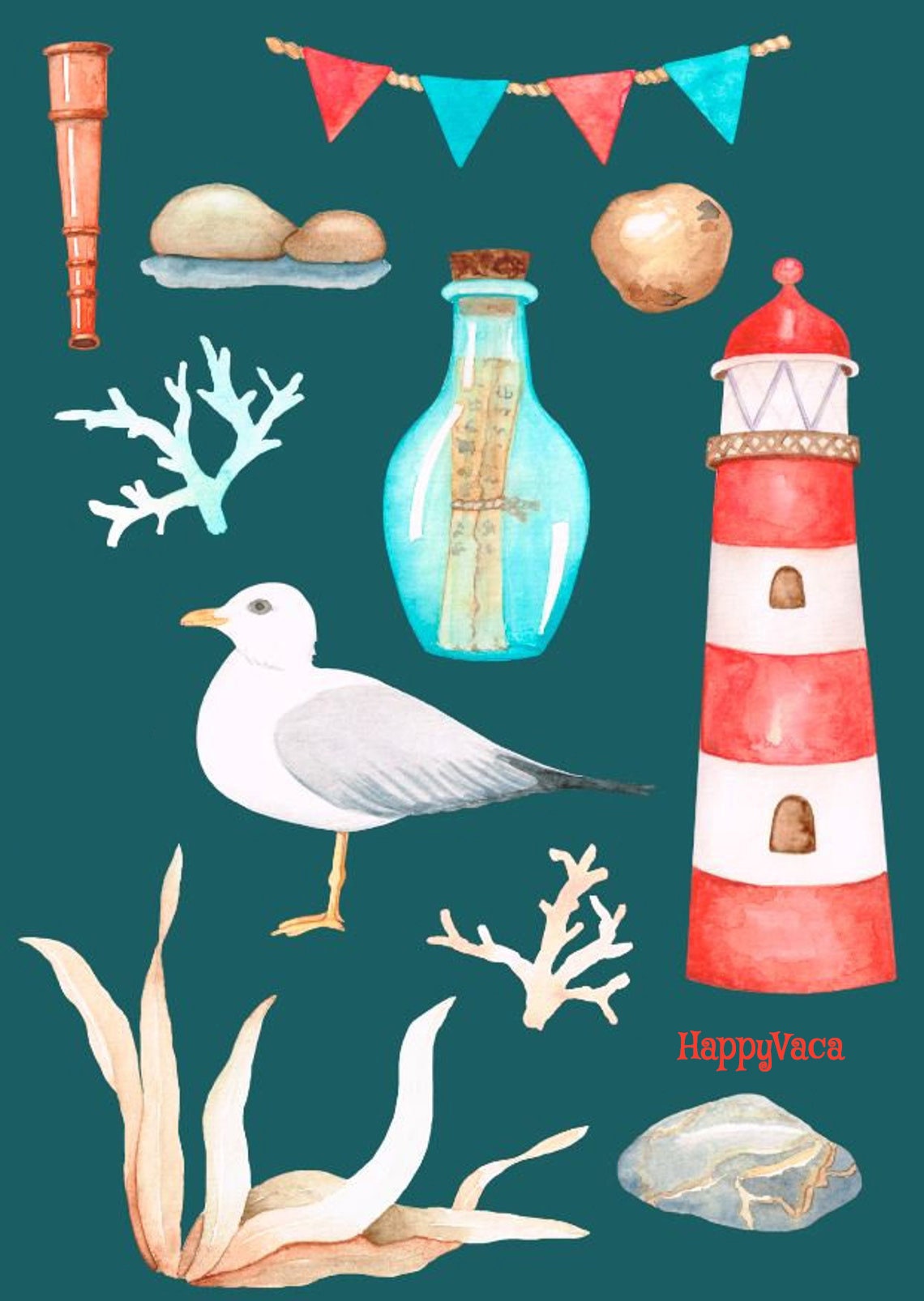 Nautical Marine Clipart Ocean Watercolor Sea Creature Clipart ...