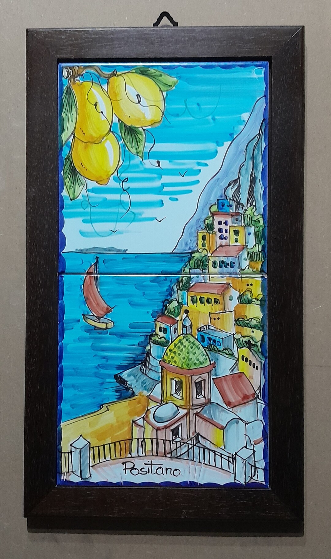 Set Composed of 2 Ceramic Tiles With the View of Positano With Frame ...