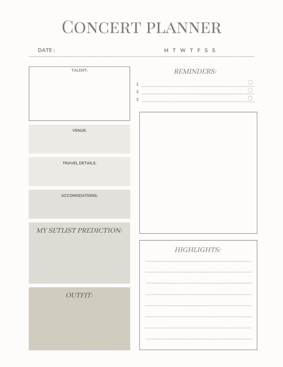 Concert Tour Planner PDF File Printable Journal - Etsy