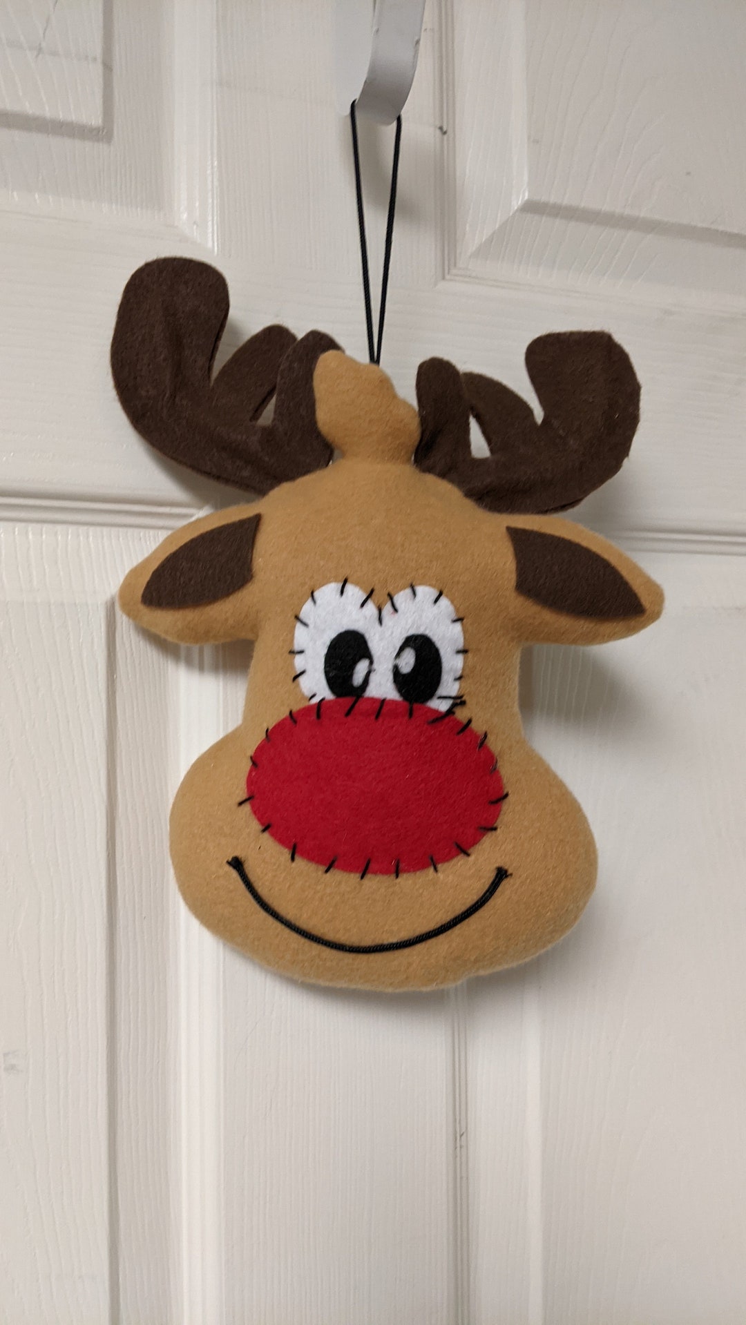 Reindeer Wreath Attachment, Handmade Rudolph Like Stuffed Reindeer, Red ...