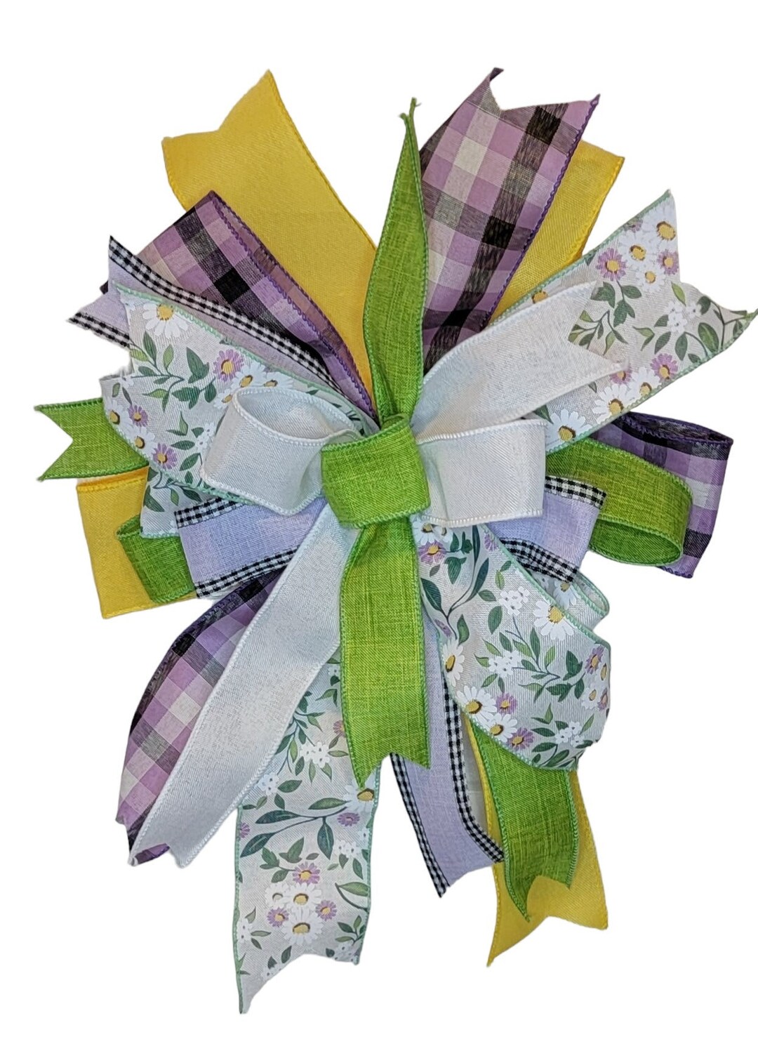 Spring Summer Floral Bow, Yellow Lavendar Green Plaid Floral Bow, Large ...