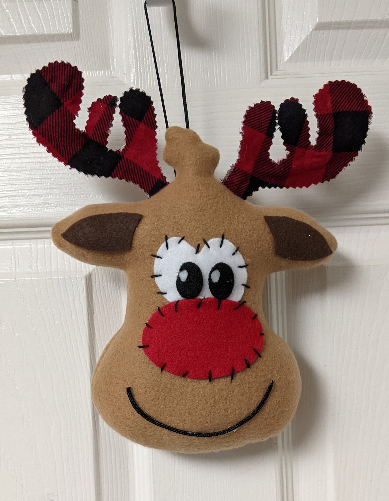 Handmade Reindeer With Buffalo Check Antlers, Reindeer Wreath ...