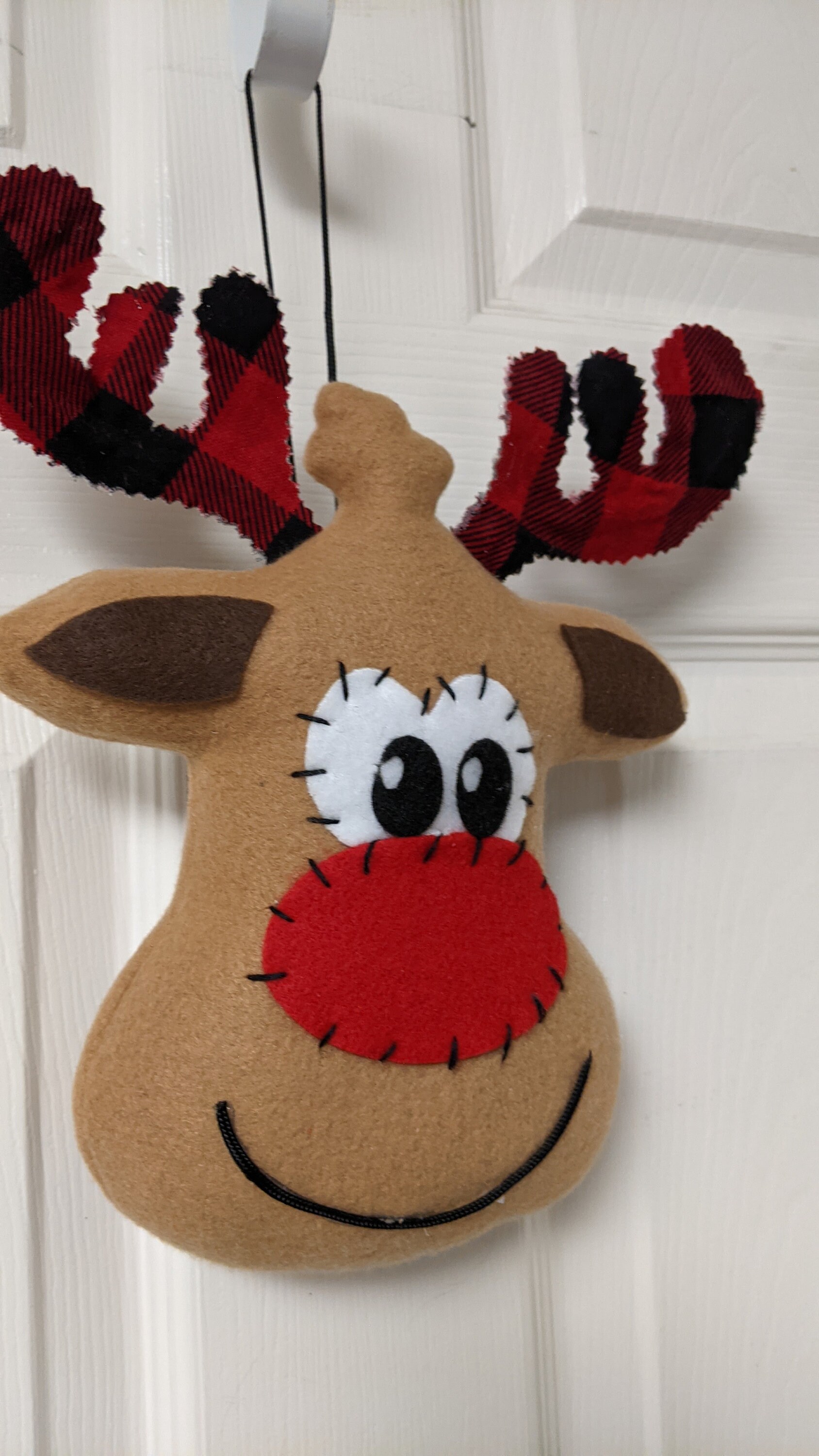 Handmade Reindeer With Buffalo Check Antlers, Reindeer Wreath ...