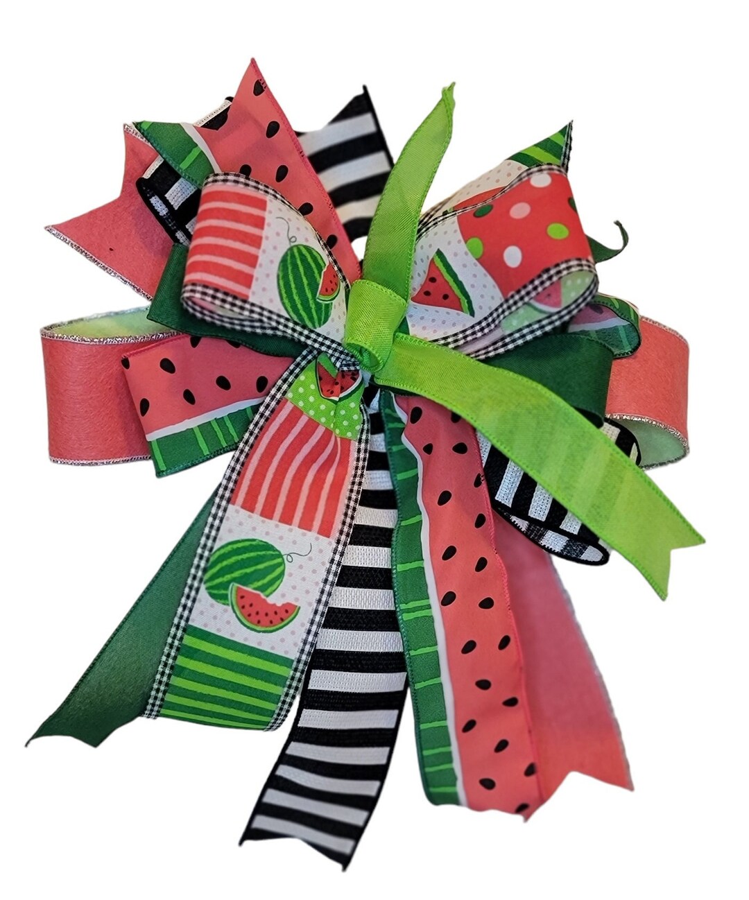 Watermelon Summer Bow, Large Mixed Watermelon Bow, Pink Green, Picnic ...