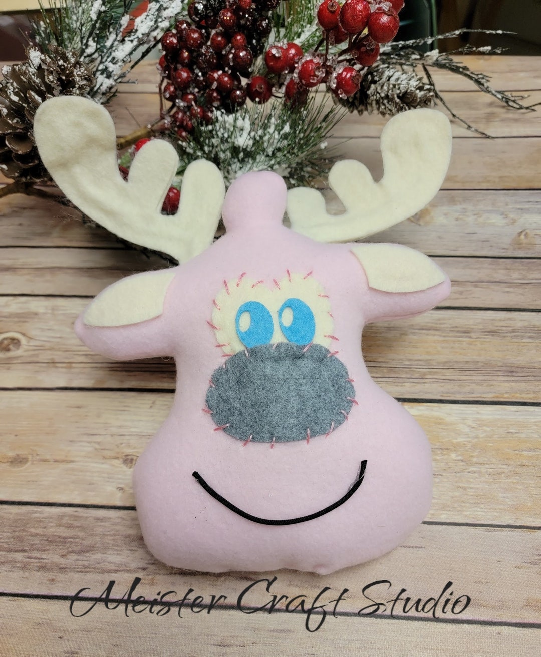 Reindeer Wreath Attachment in PINK, Handmade Rudolph Like Stuffed ...
