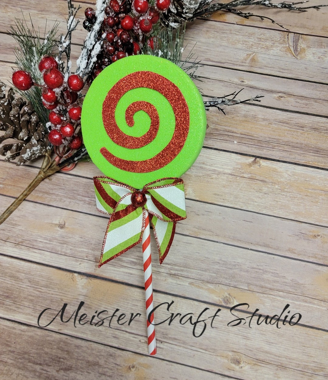Lime Green and Red Swirl Fake Glitter Lollipop, Faux Candy Wreath ...