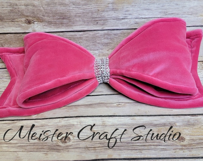 Hot Pink Velvet Large Fabric Bow With Silver Gemstone Band, Jumbo Bow ...