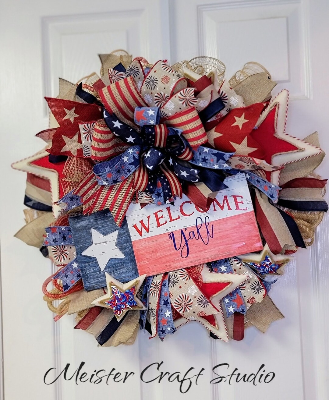 Patriotic Primitive Red White and Blue Stars and Stripes Wreath ...