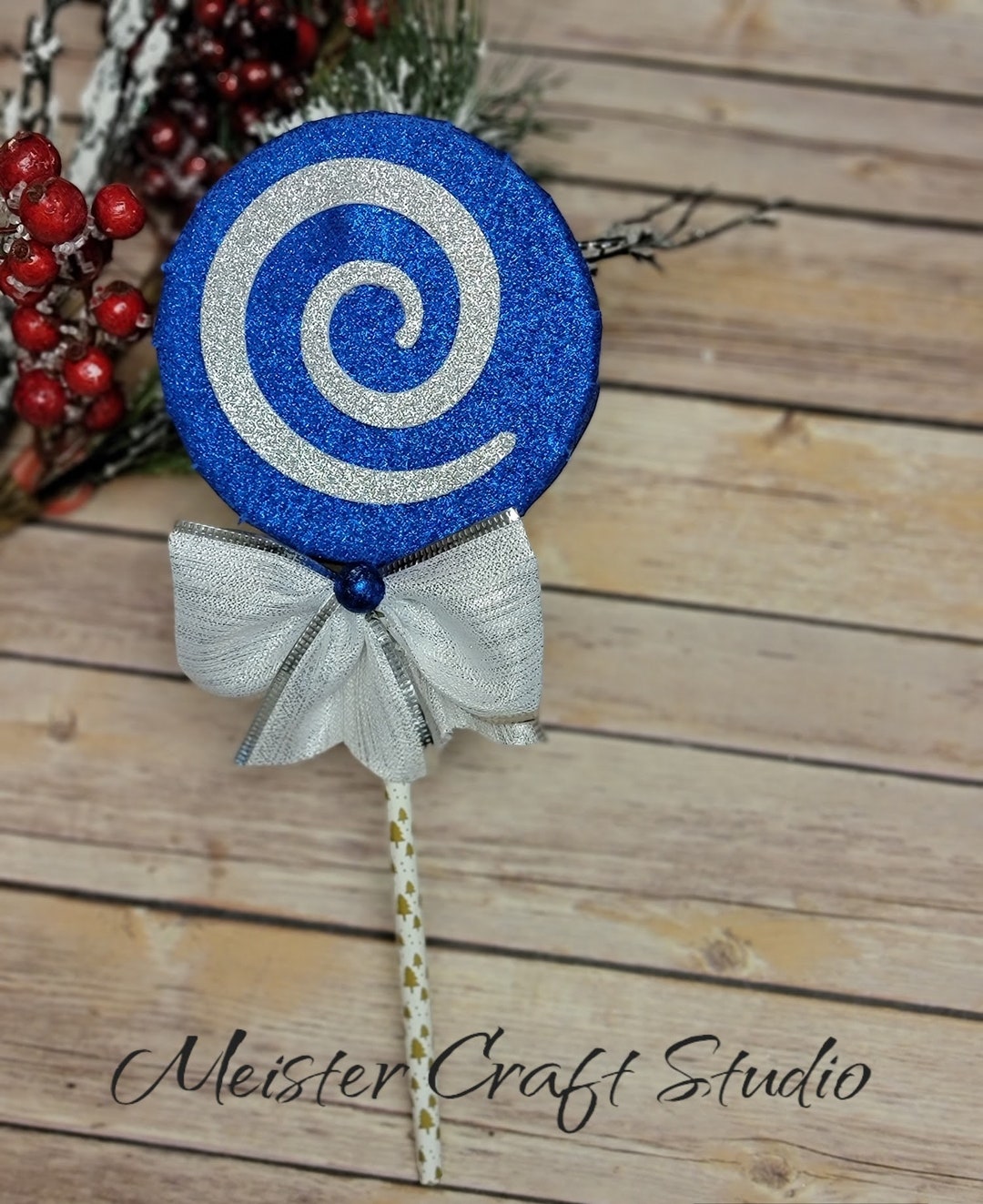 Royal Blue and White Swirl Fake Glitter Lollipop, Faux Candy Wreath ...
