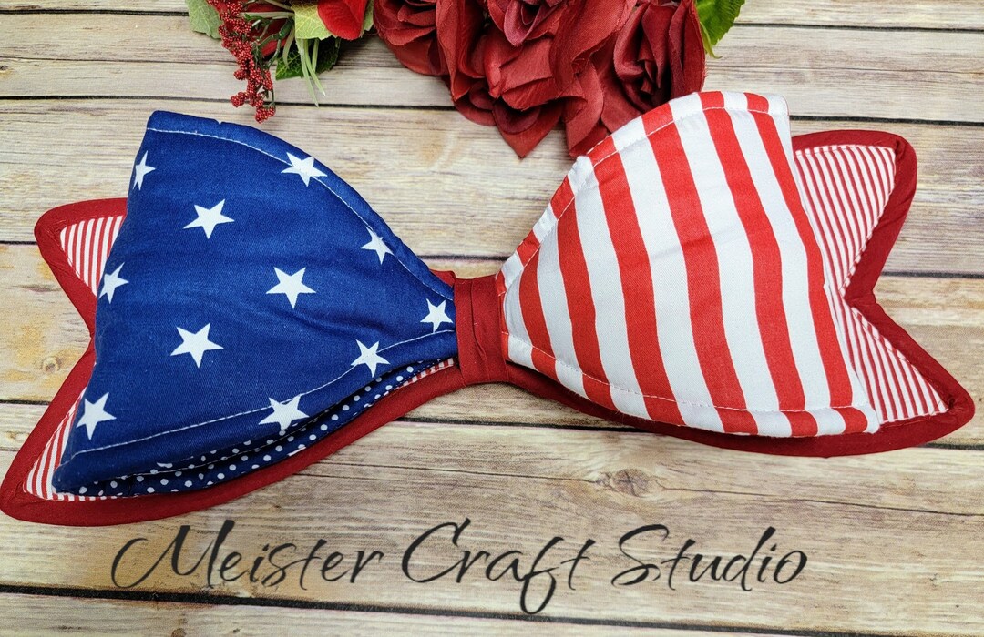 Blue Patriotic Stars and Stripes Large Fabric Bow, Fourth of July Bow ...
