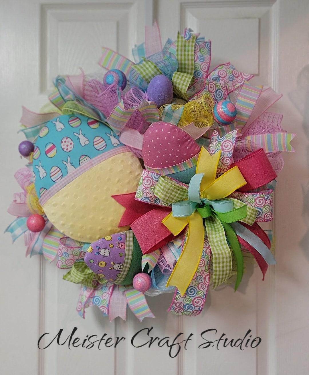 Colorful Easter Egg Spring Wreath, Cheerful Egg Wreath, Front Door ...
