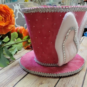 Pink Bunny Top Hat With Ears Hot Pink Velour With Silver Trim, Bunny ...