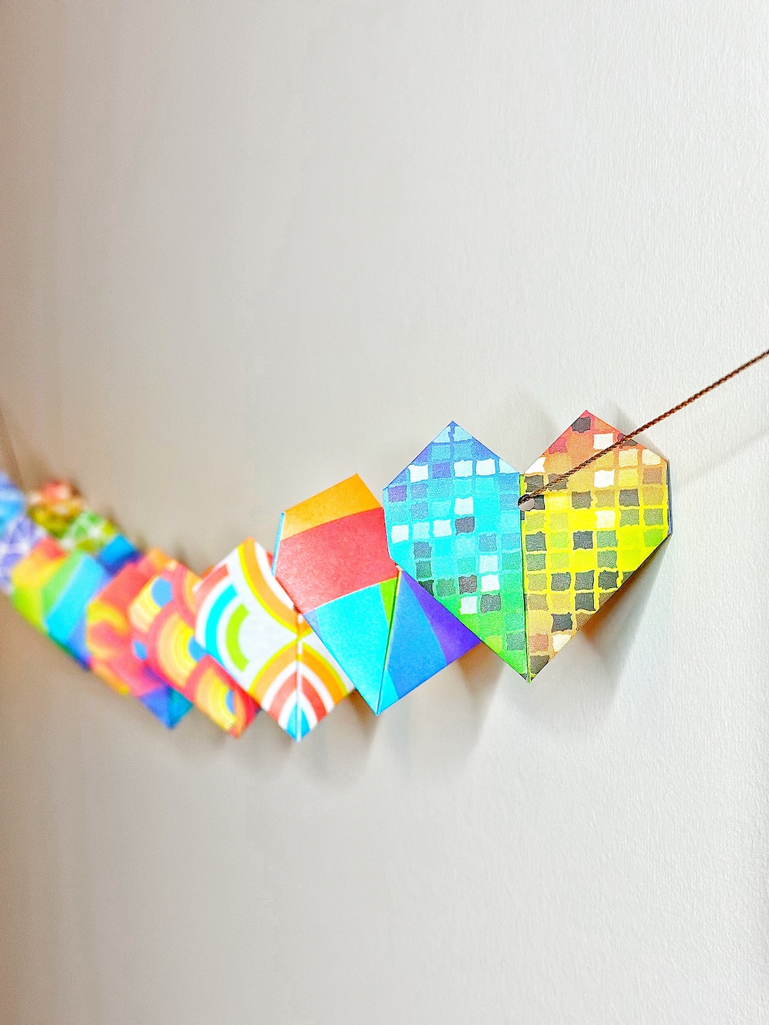 Origami Heart Rainbow Paper Garland, Pride Party Bunting - Etsy