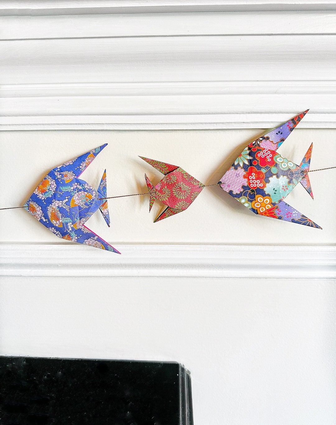 Origami Fish Paper Garland, Original Paper Art, Bedroom / Nursery Fish ...