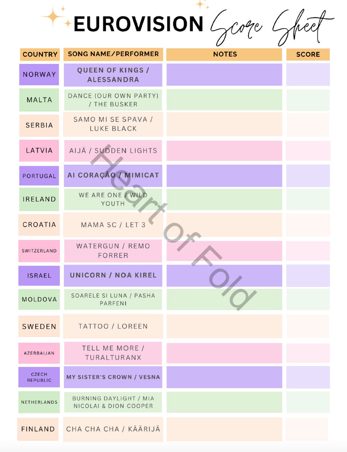 Printable Eurovision Party Game Scoresheet (digital Download) - Etsy