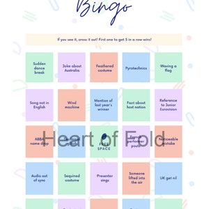 Printable Eurovision Bingo Game, Digital Download Party Game, Printable ...