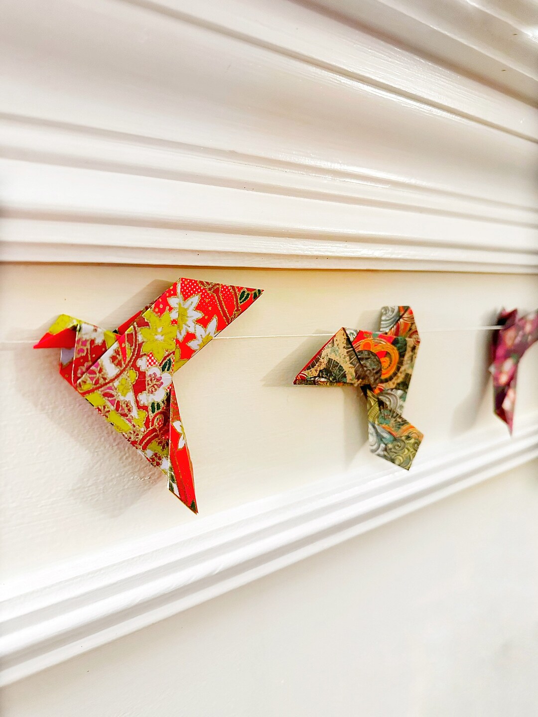 Origami Dove Paper Garland, Original Paper Art, Bedroom / Nursery Dove ...
