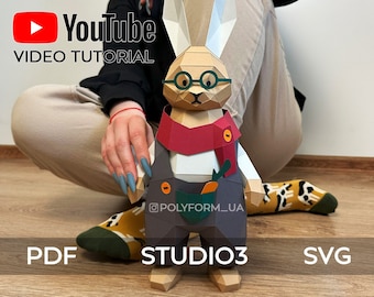 3d Papercraft Easter Rabbit Template, Easter Bunny Holding Easter Eggs ...