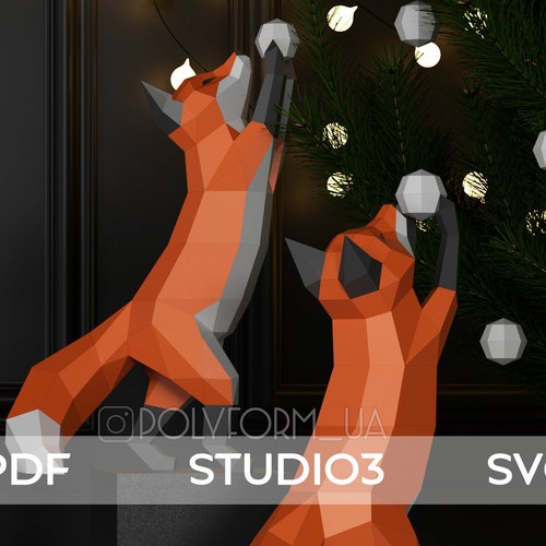 Fox Low Poly Christmas Papercraft Snowball New Year PDF - Etsy