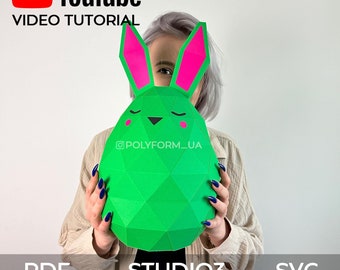 3d Papercraft Easter Rabbit Template, Easter Bunny Holding Easter Eggs ...