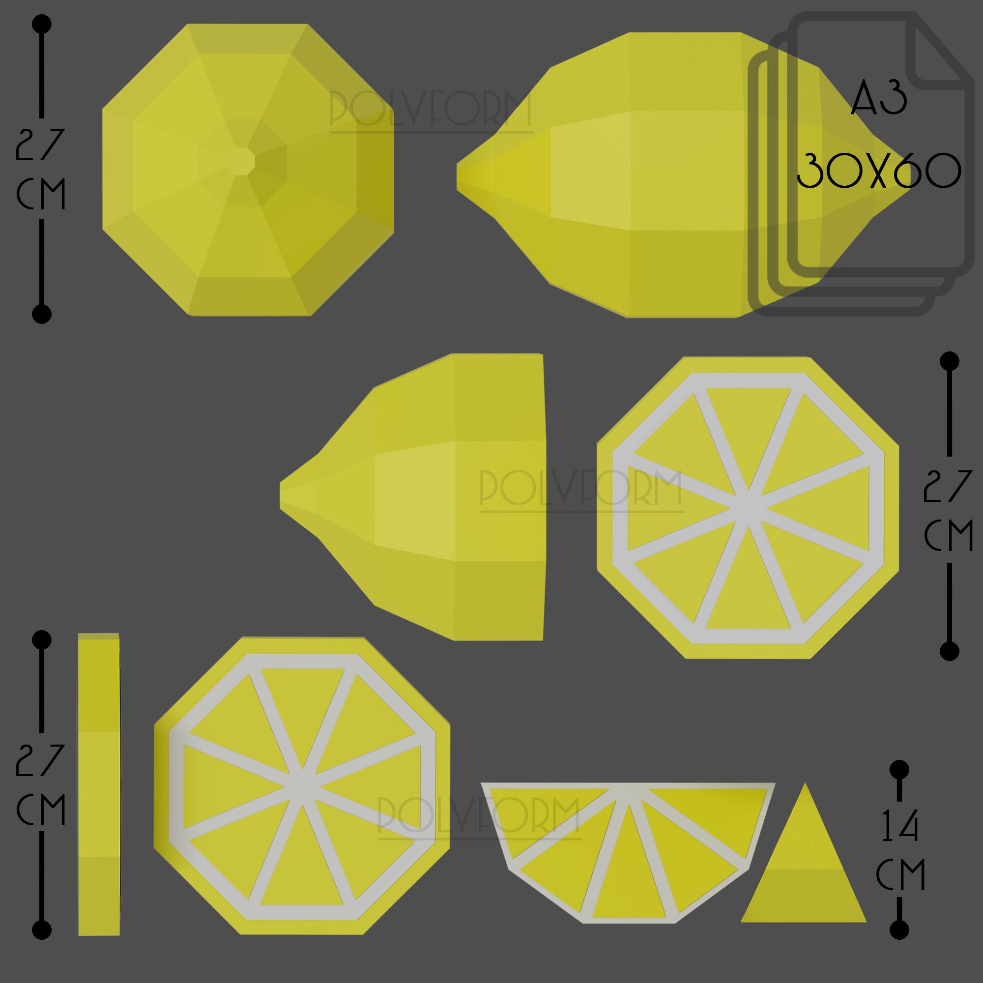 Lemon Set Low Poly Papercraft PDF Template Food Fruits - Etsy