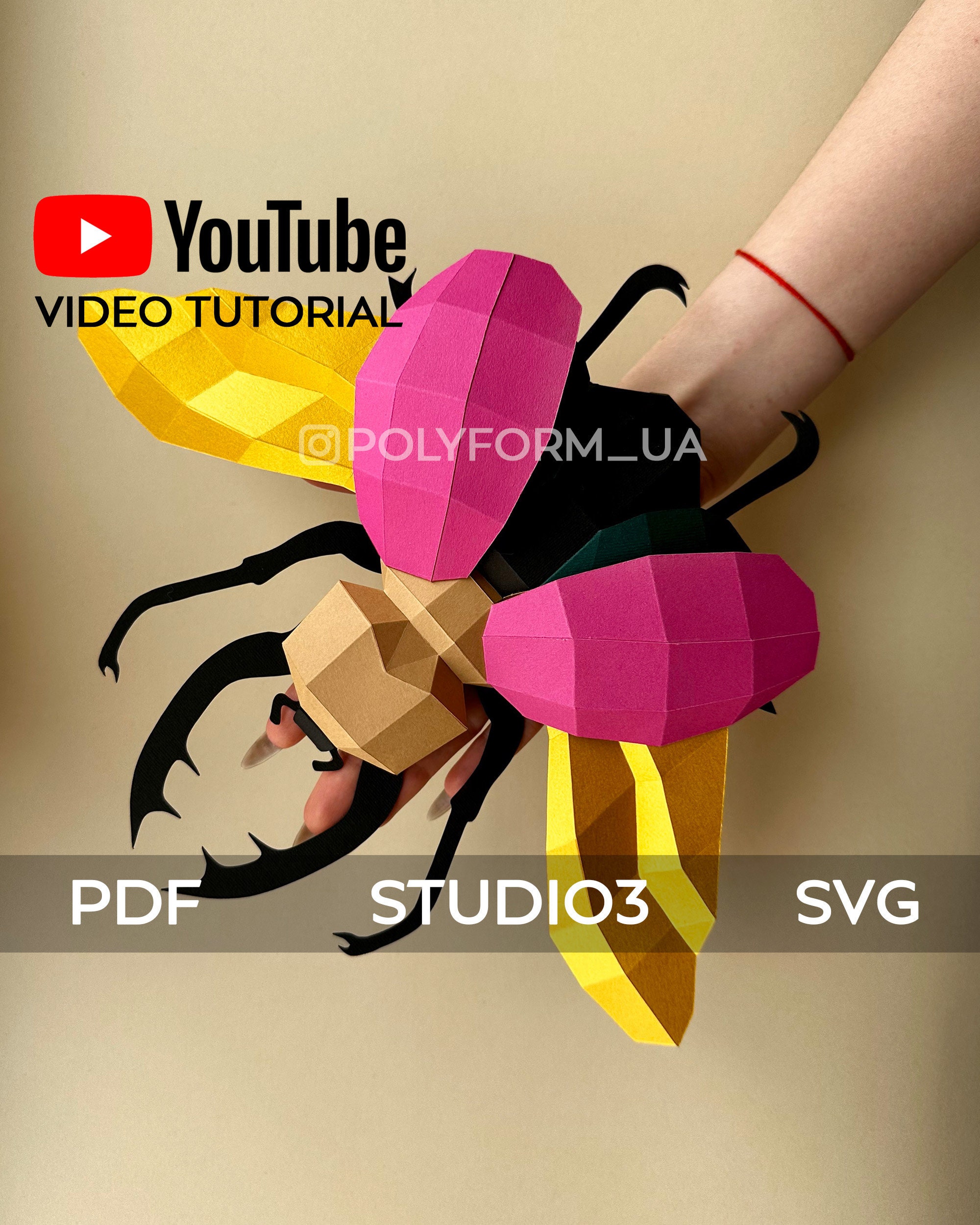 Stag Beetle Low Poly Insect Papercraft Fly Lowpoly PDF Template ...