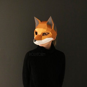 Fox Mask DIY Low Poly Animal Papercraft PDF Template Halloween Decor - Etsy
