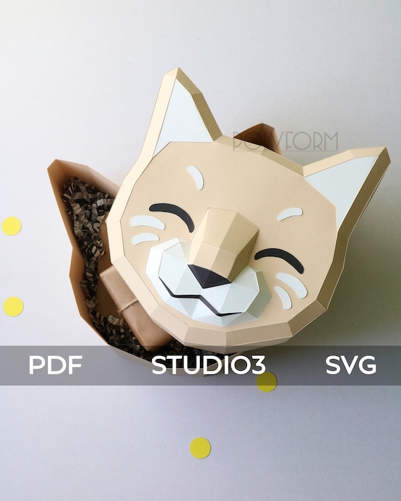Gift Box Cat Low Poly Papercraft SVG PDF Template - Etsy