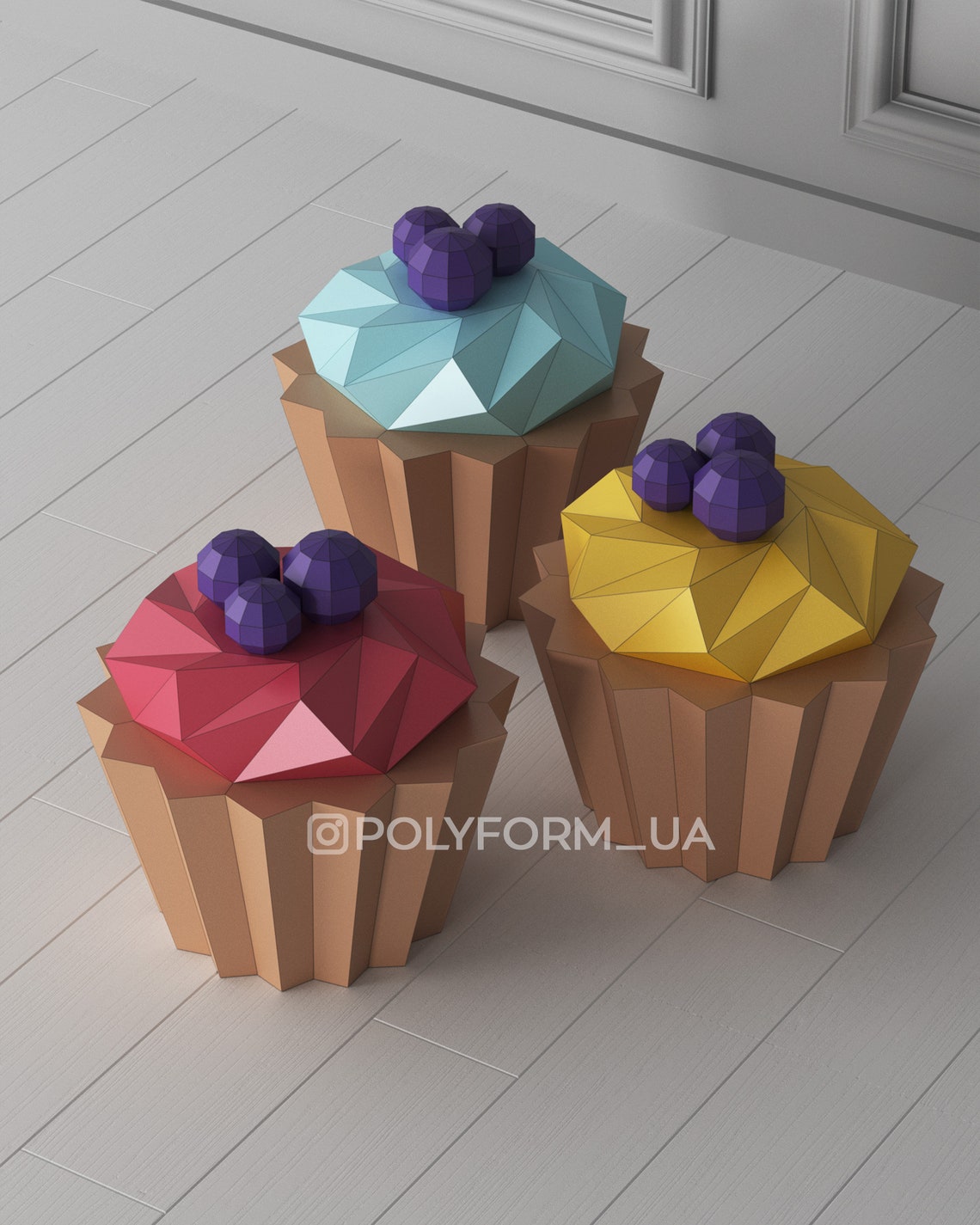 Giant Blueberry Cupcake Low Poly Papercraft PDF Template Paper - Etsy
