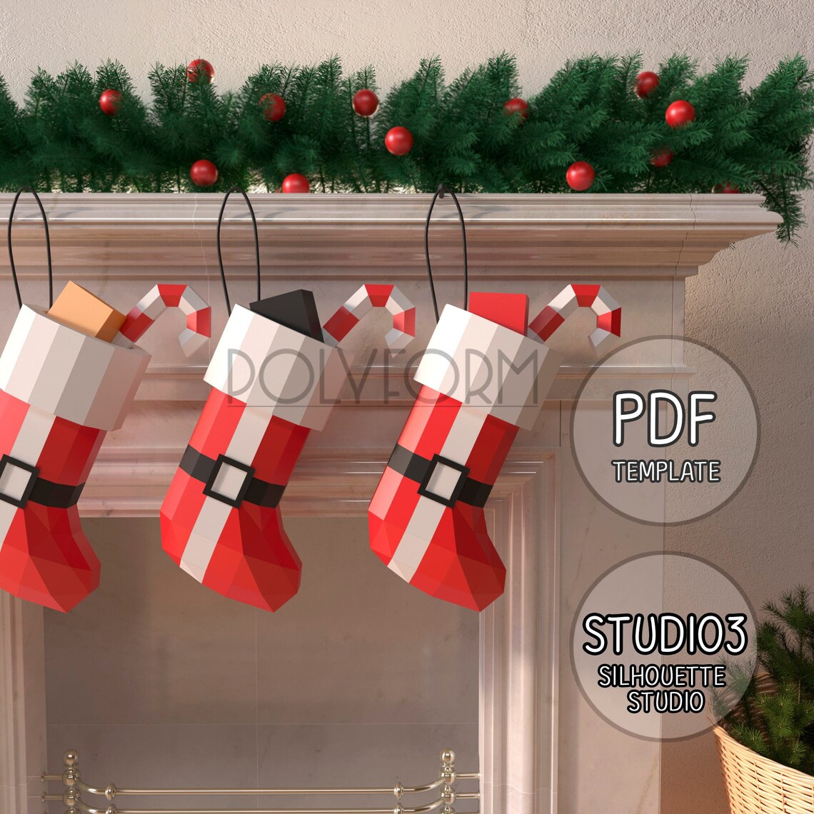 CHRISTMAS STOCKING Low Poly Papercraft PDF Template | Etsy