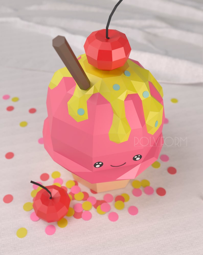 FUNNY CUPCAKE Low Poly Papercraft PDF Template | Etsy