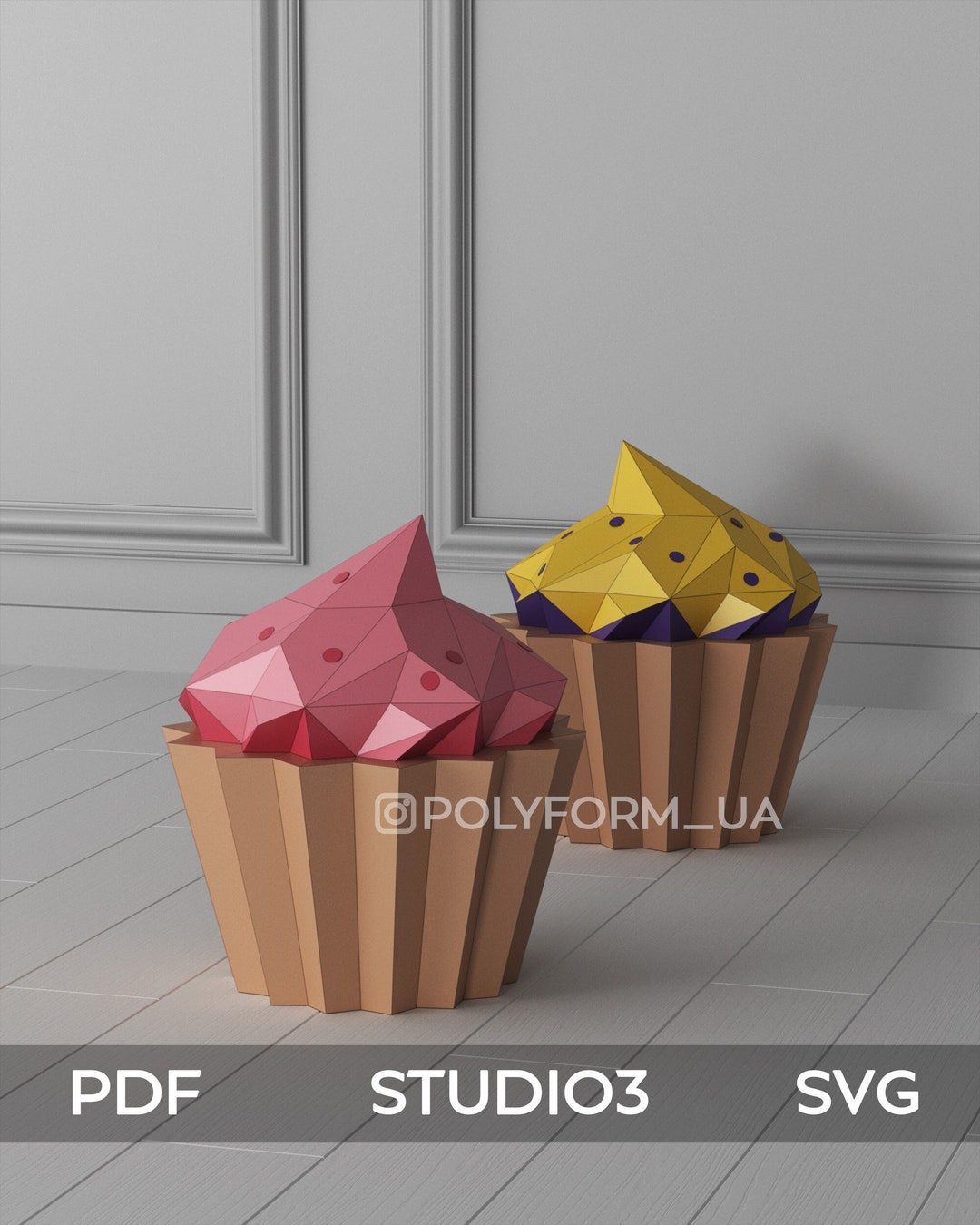 GIANT Cream Cupcake Low Poly Papercraft PDF Template - Etsy