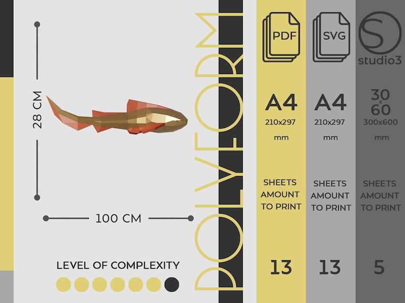 Fish Low Poly Shark Papercraft Lowpoly PDF Template Decoration - Etsy