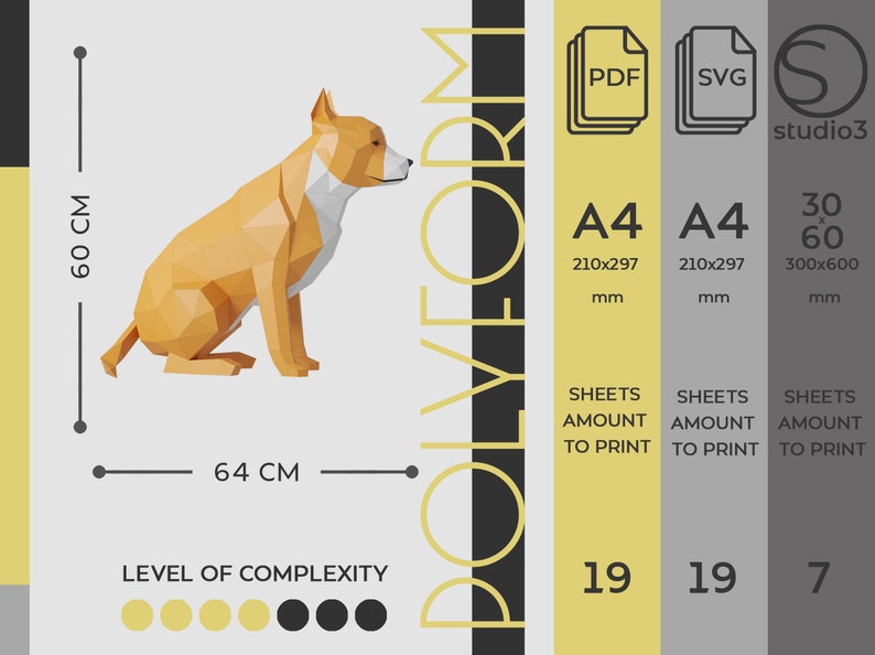 STAFFORDSHIRE TERRIER Low Poly Staff Dog Papercraft PDF Template Svg - Etsy