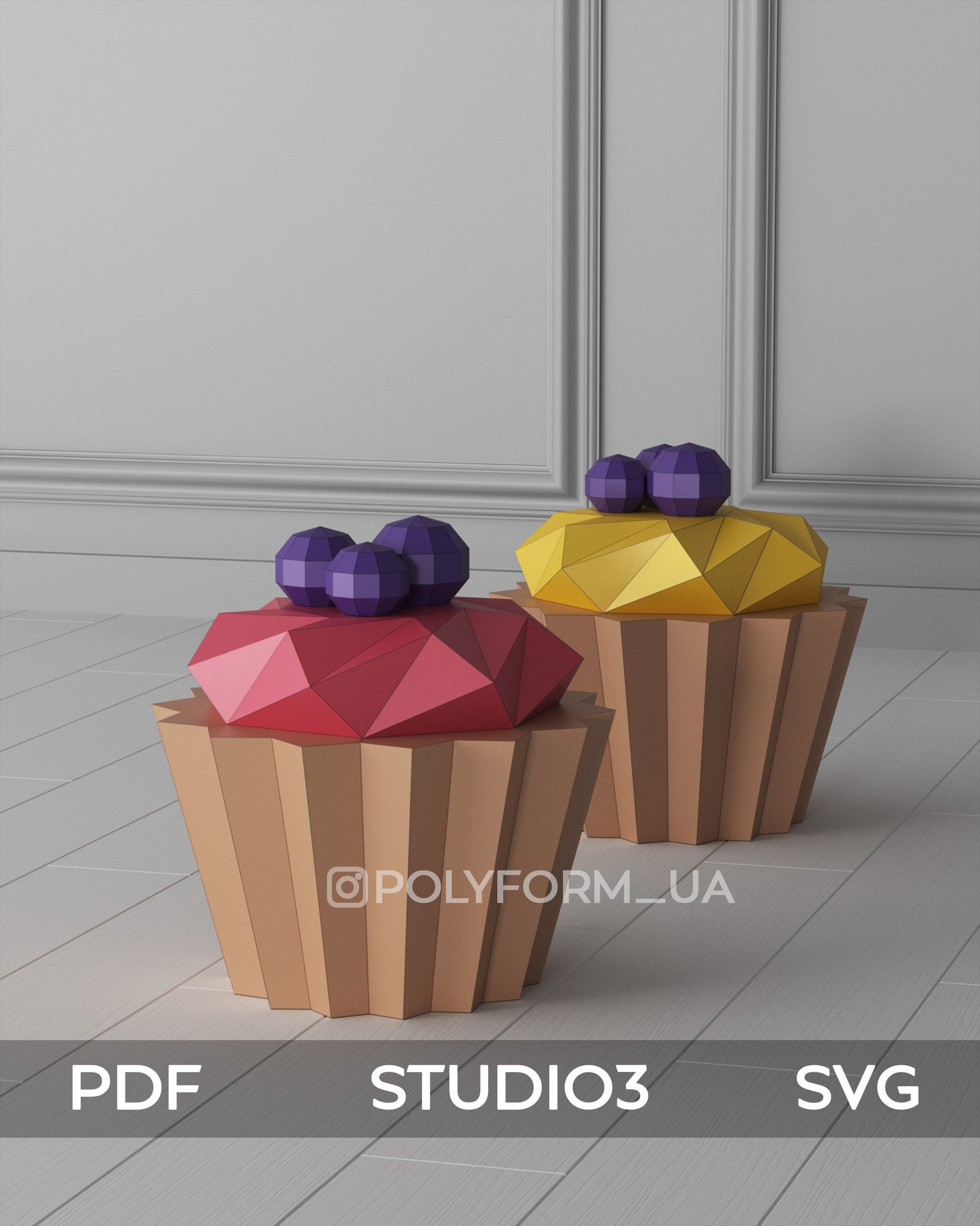 Giant Blueberry Cupcake Low Poly Papercraft PDF Template Paper - Etsy