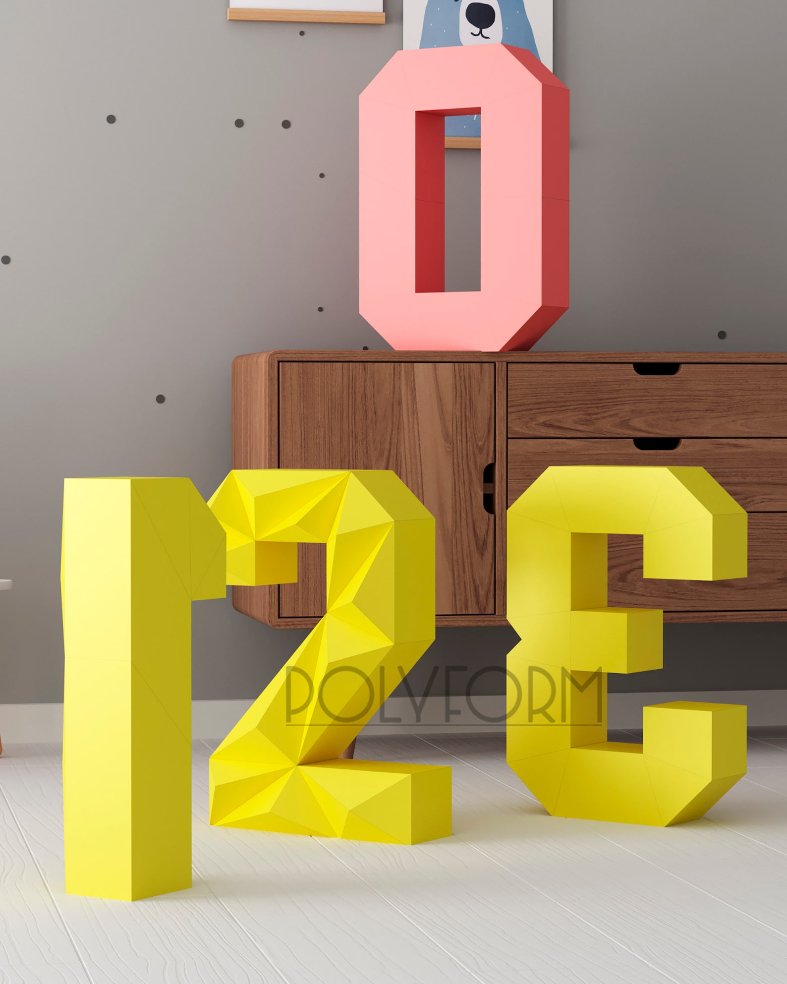 Digits Papercraft, Low Poly Numbers Papercraft PDF Template 3d Model ...