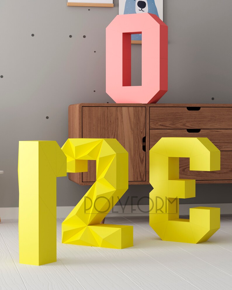Digits Papercraft, Low Poly Numbers Papercraft PDF Template 3d Model ...