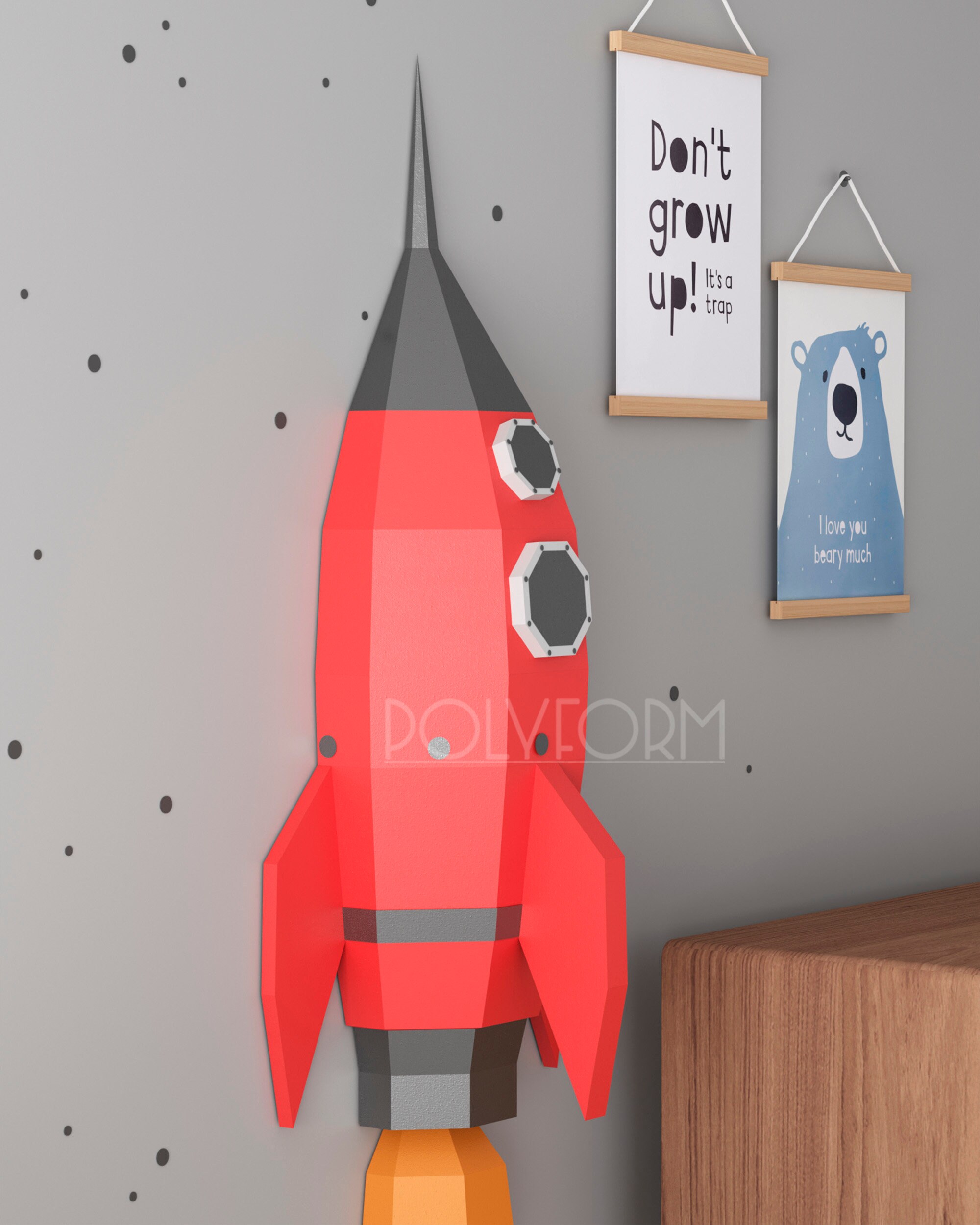 ROCKET Sculpture on the Wall Low Poly Papercraft PDF Template | Etsy